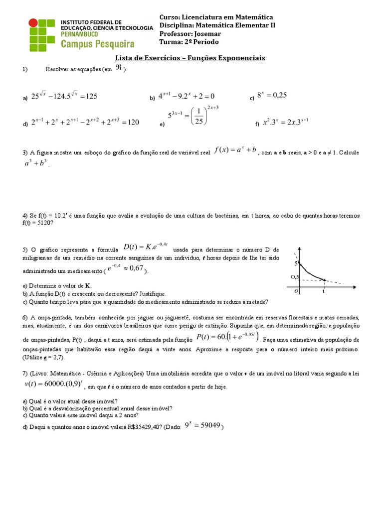 Lista De Exercícios Funções Exponenciais Pdf