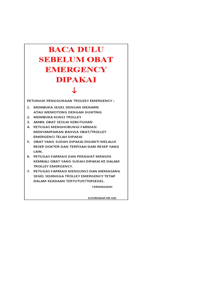 Panduan Penggunaan Troleey Emergency | PDF | Kesehatan Holistik