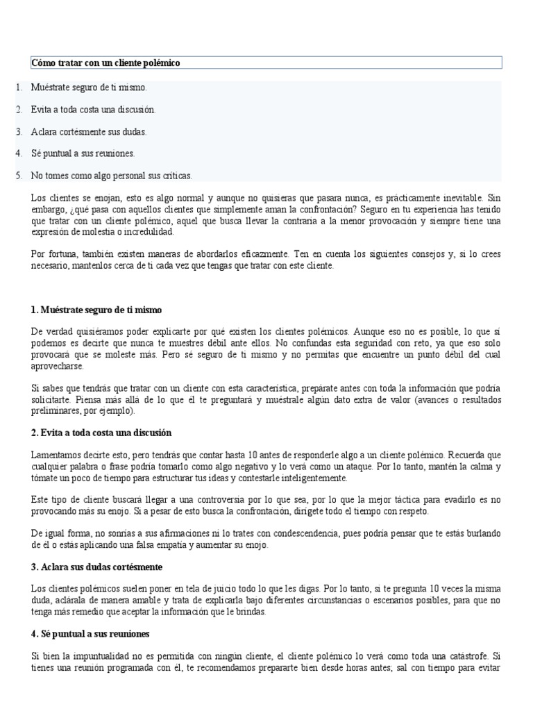 Cómo Tratar Con Un Cliente Polémico | PDF