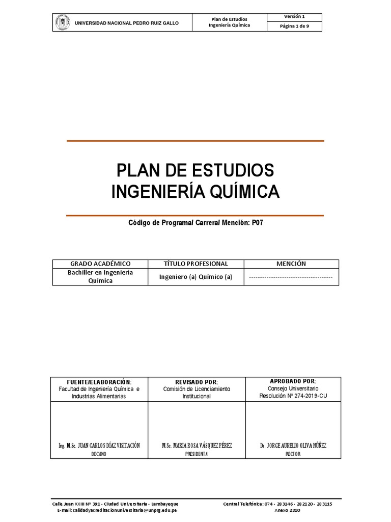 P07 Ingeniería Química Pdf Ingeniería Química Plan De Estudios