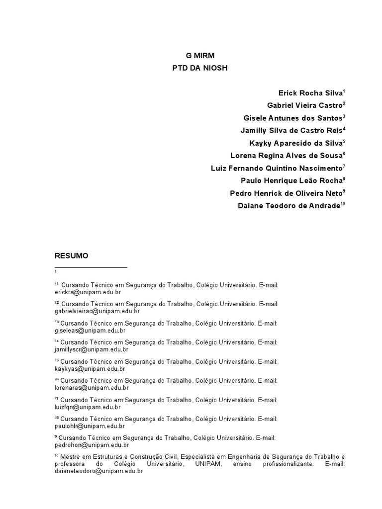 Gestão de Riscos: G-MIRM e NIOSH | PDF