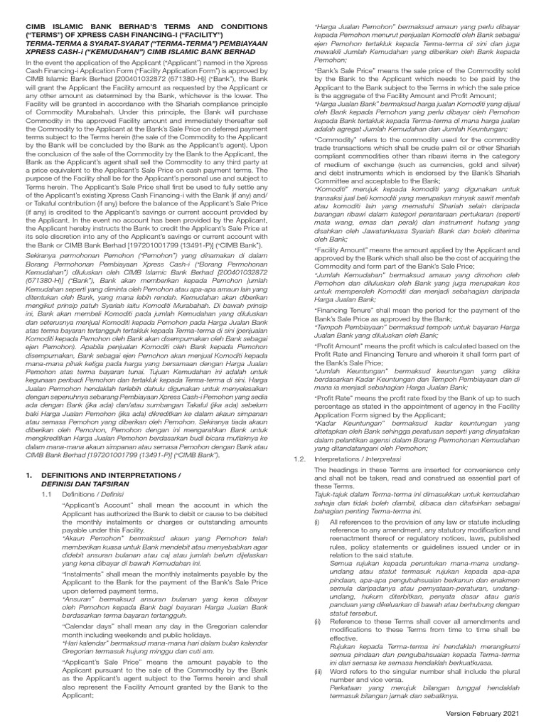 Xpress Cash Financing I TNC | PDF | Islamic Banking And Finance | Banks