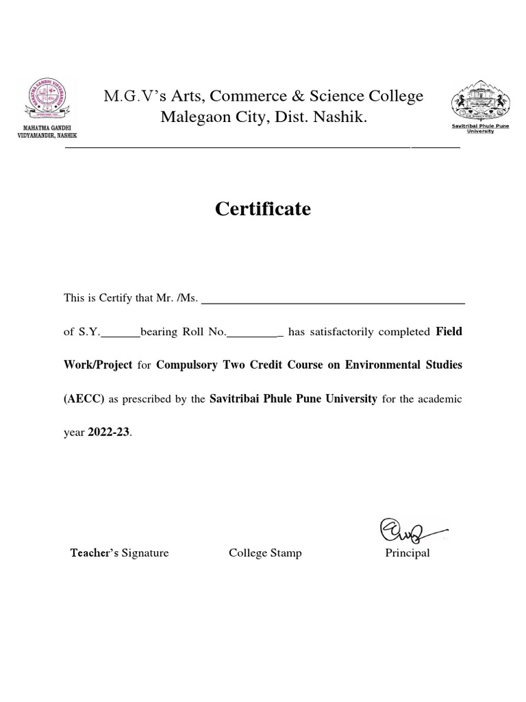 Environmental Studies Project Certificate | PDF
