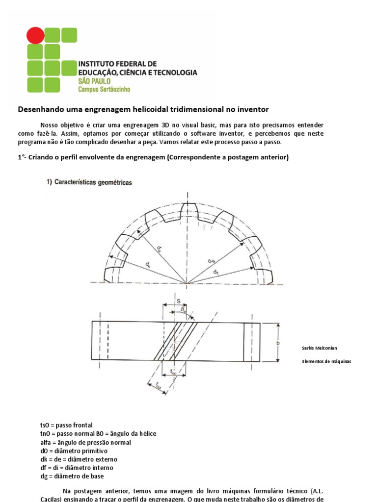 Desenho de Engrenagem Helicoidal 3D | PDF | Hélice | Círculo