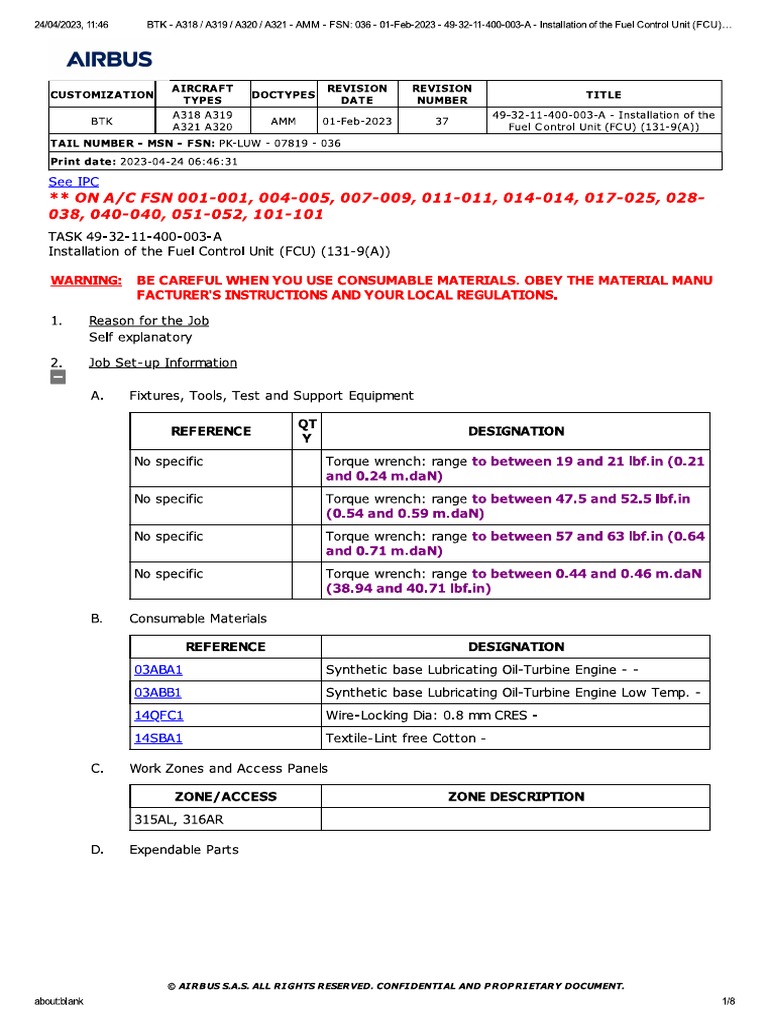 Installation Fcu of Apu | PDF