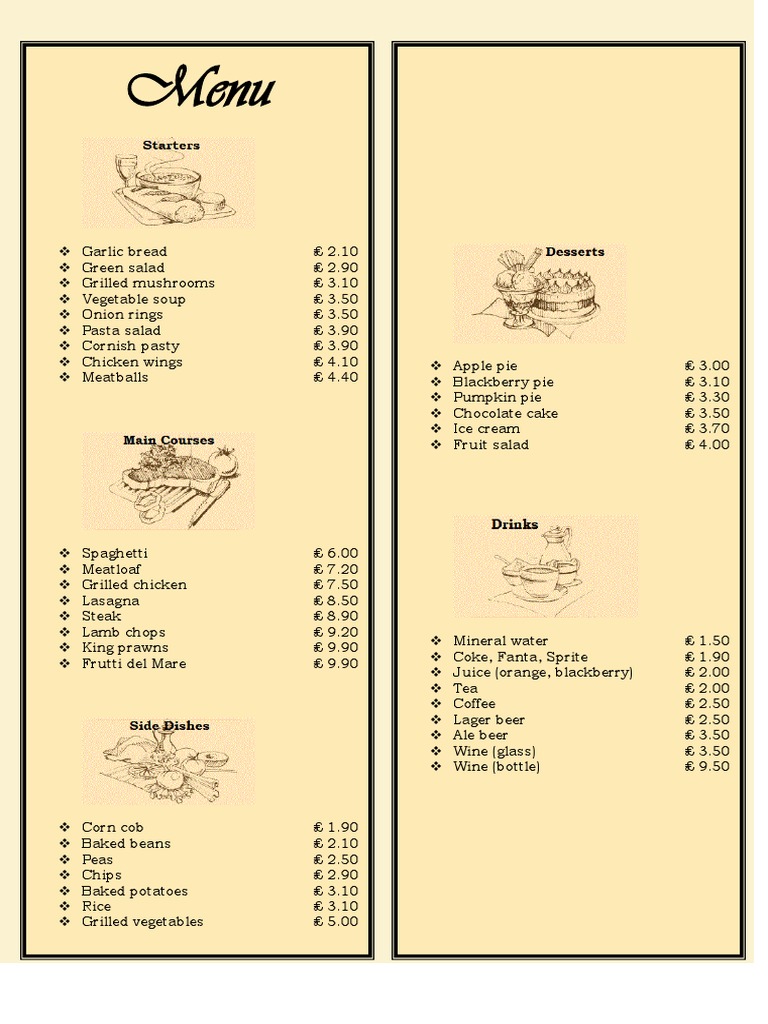 Menu - in - A - Restaurant - Ordering - Food Dialogue Example | PDF ...