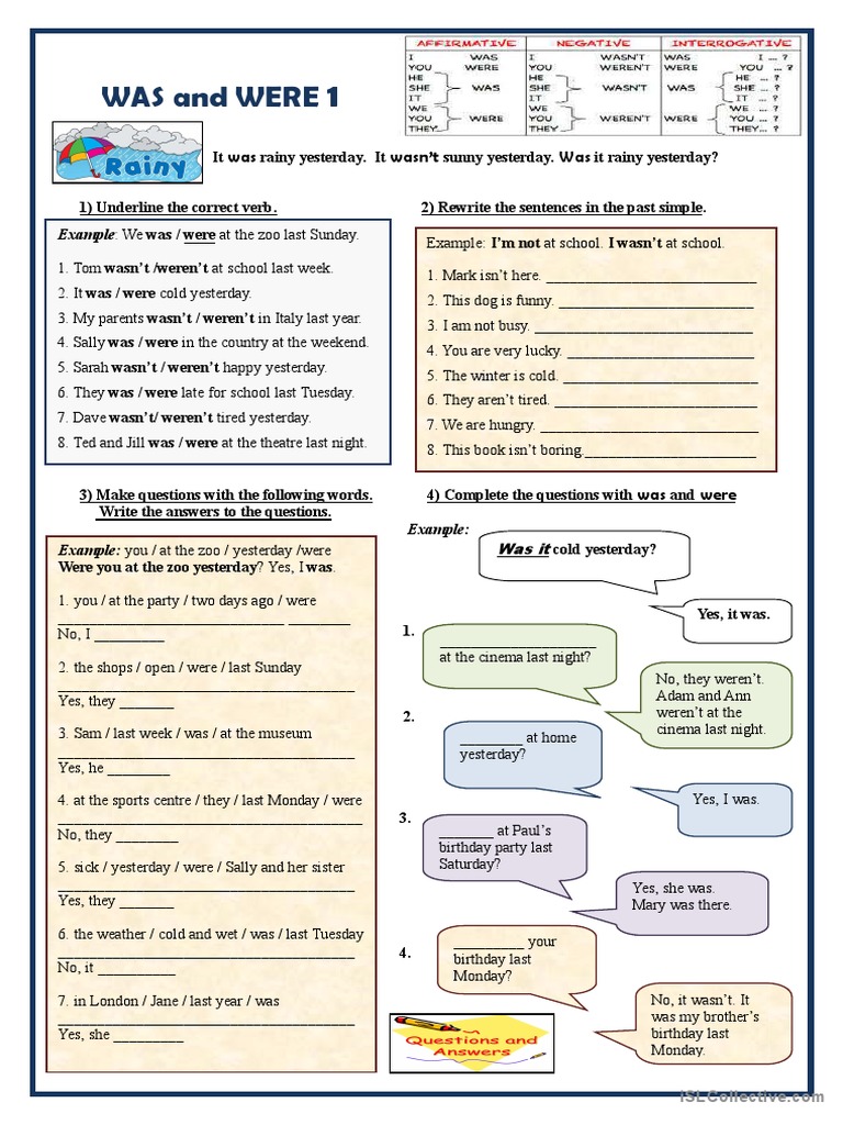 Was and Were Exercises for Beginners | PDF | Language Arts & Discipline