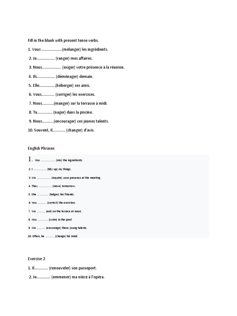 Exercices de verbes au présent | PDF