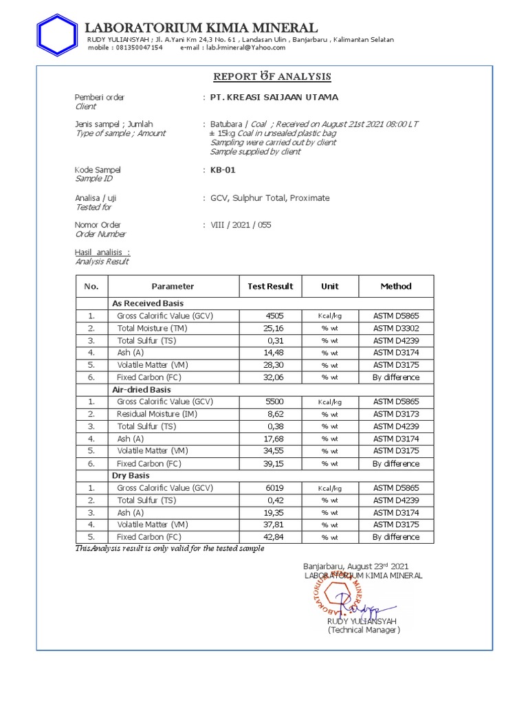 Coal Psi Grade Mr. Andi JKT Kal Sel | PDF | Nature | Energy Technology
