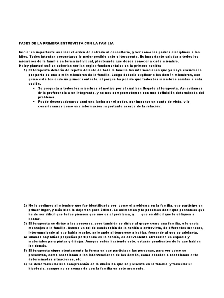 Fases de La Primera Entrevista Con La Familia | PDF