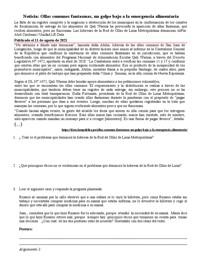 Ficha - Noticia - Ollas Comunes Fantasmas | PDF