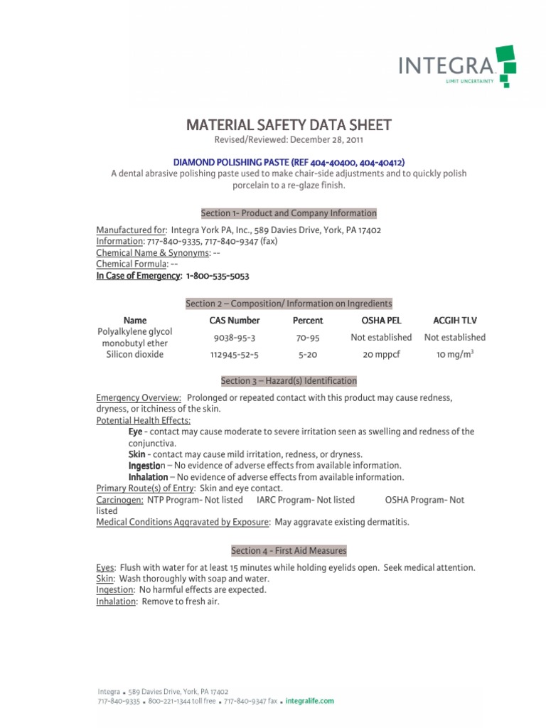 Diamond Polishing Paste MSDS | PDF | Teaching Methods & Materials