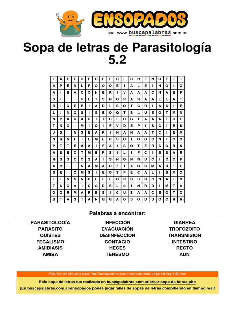 Sopa de Letras de Parasitología 52 | PDF | Inmunología | Animales y humanos