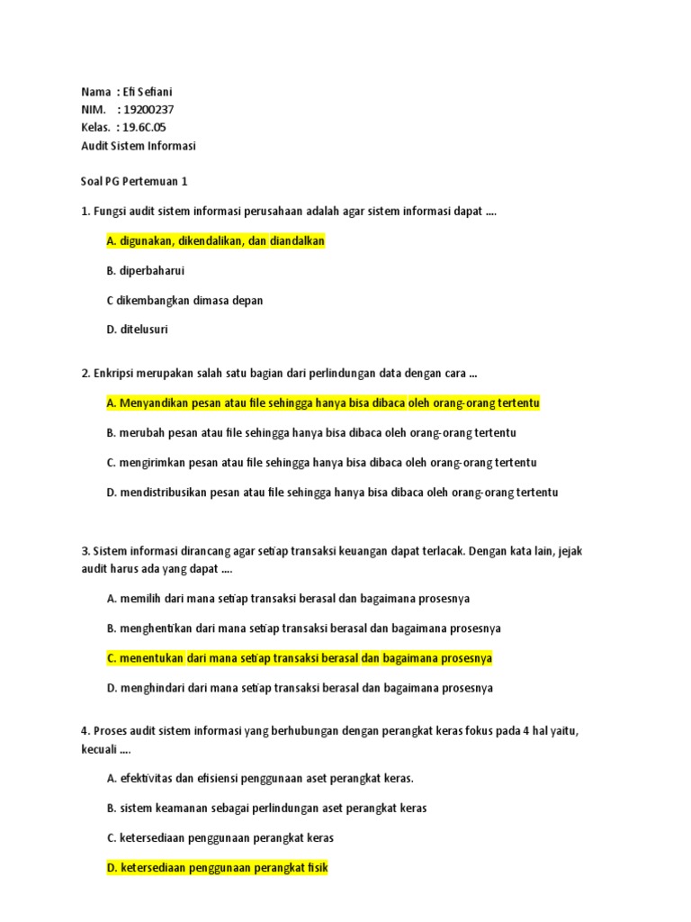 Soal Audit Sistem Informasi | PDF | Bisnis | Teknologi & Rekayasa