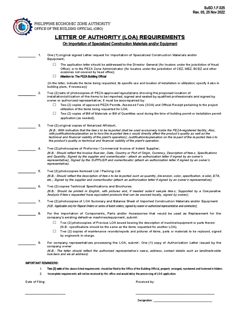 PEZA LOA Requirements for Importation | PDF