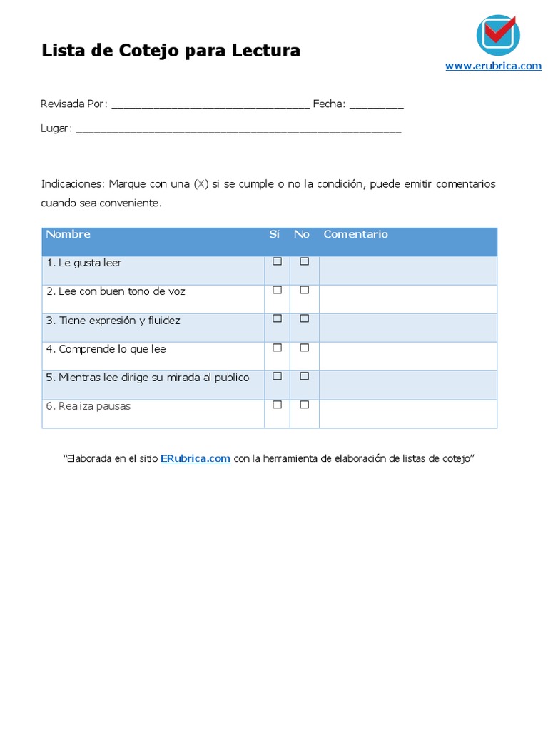 Lista de Cotejo para Evaluar Lectura | PDF | Crecimiento personal y ...