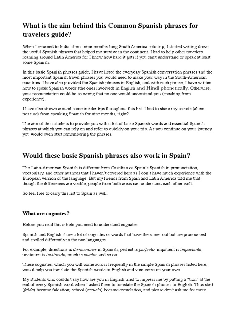 Essential Spanish Phrases for Travelers | PDF | English Language ...
