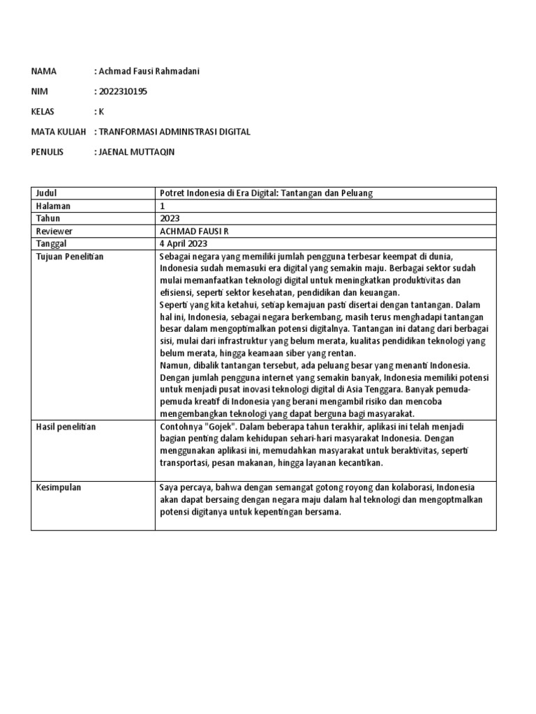 Tugas Transformasi Adm Digital 1 | PDF