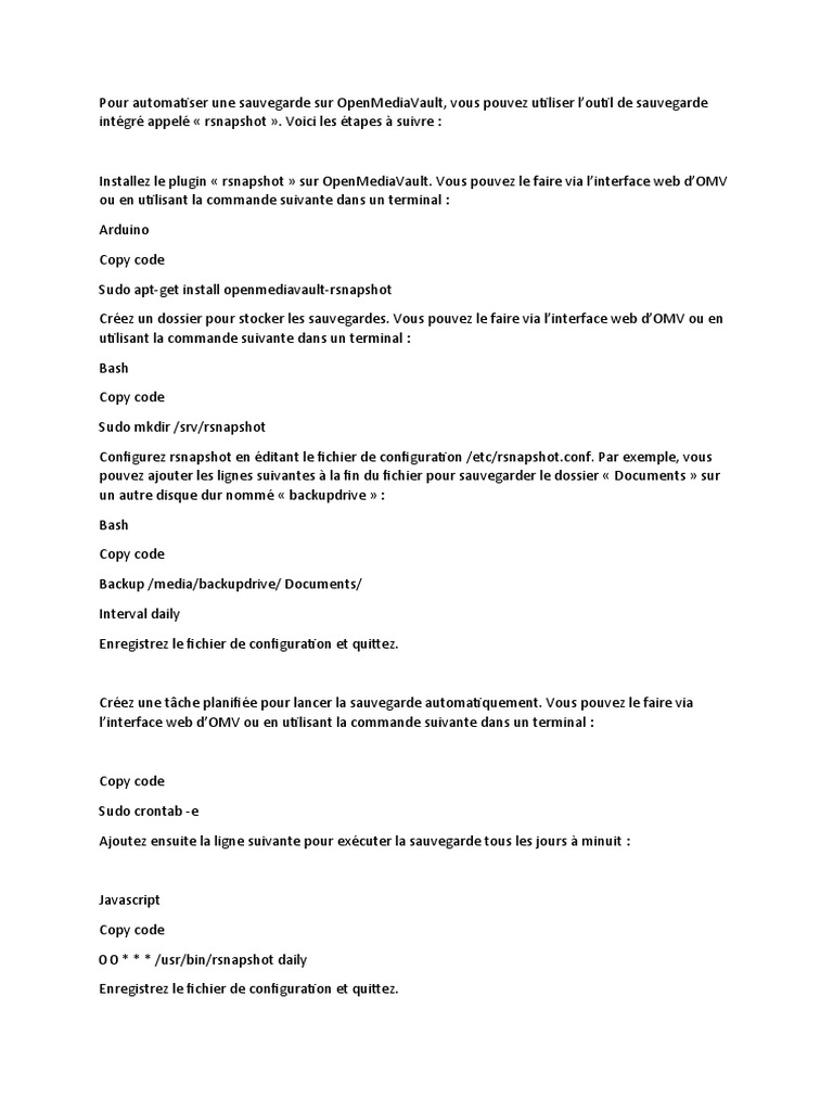 Automatiser Sauvegarde OMV avec Rsnapshot | PDF