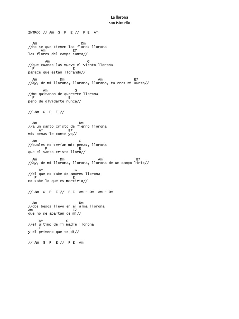 Tablatura y letra de La Llorona | PDF | Arte | Poesía