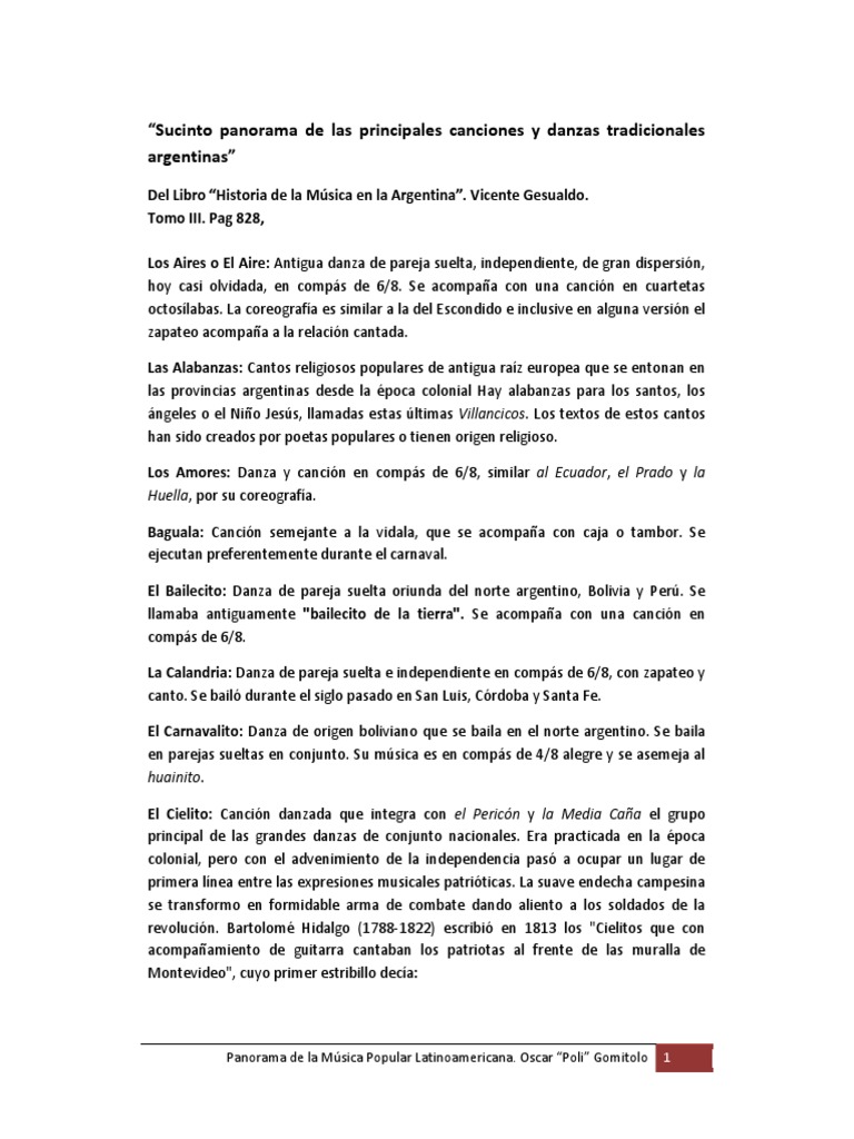Vicente Gesualdo - Sucinto Panorama de Las Principales Canciones y ...