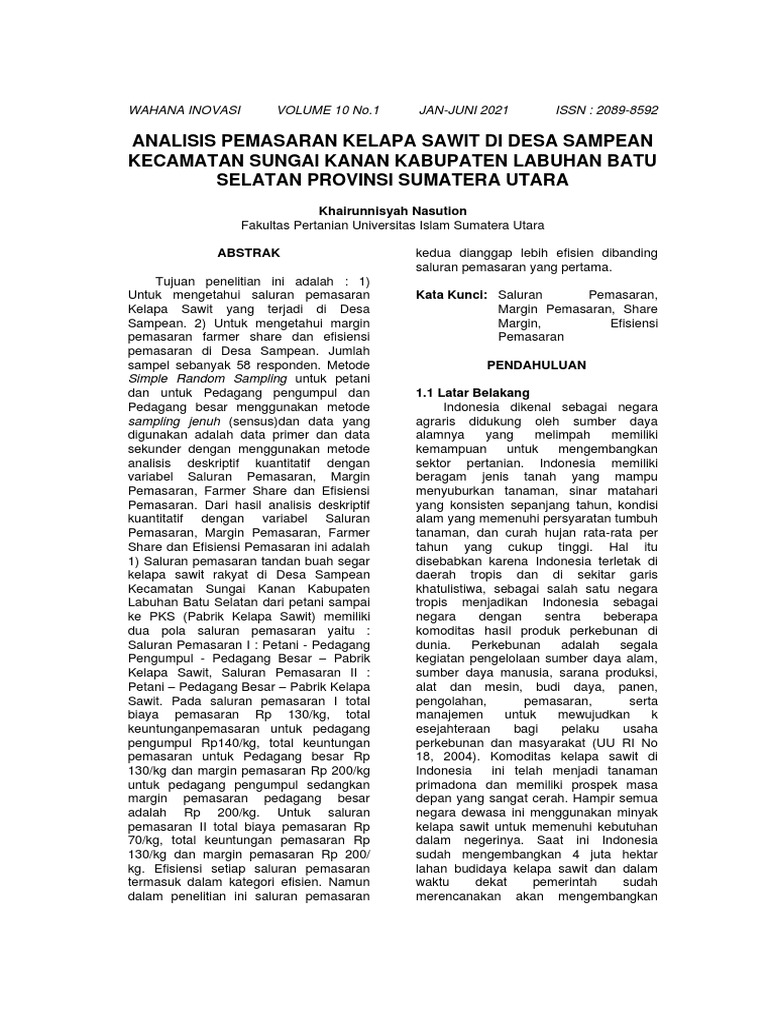 Analisis Pemasaran Kelapa Sawit Sampean | PDF