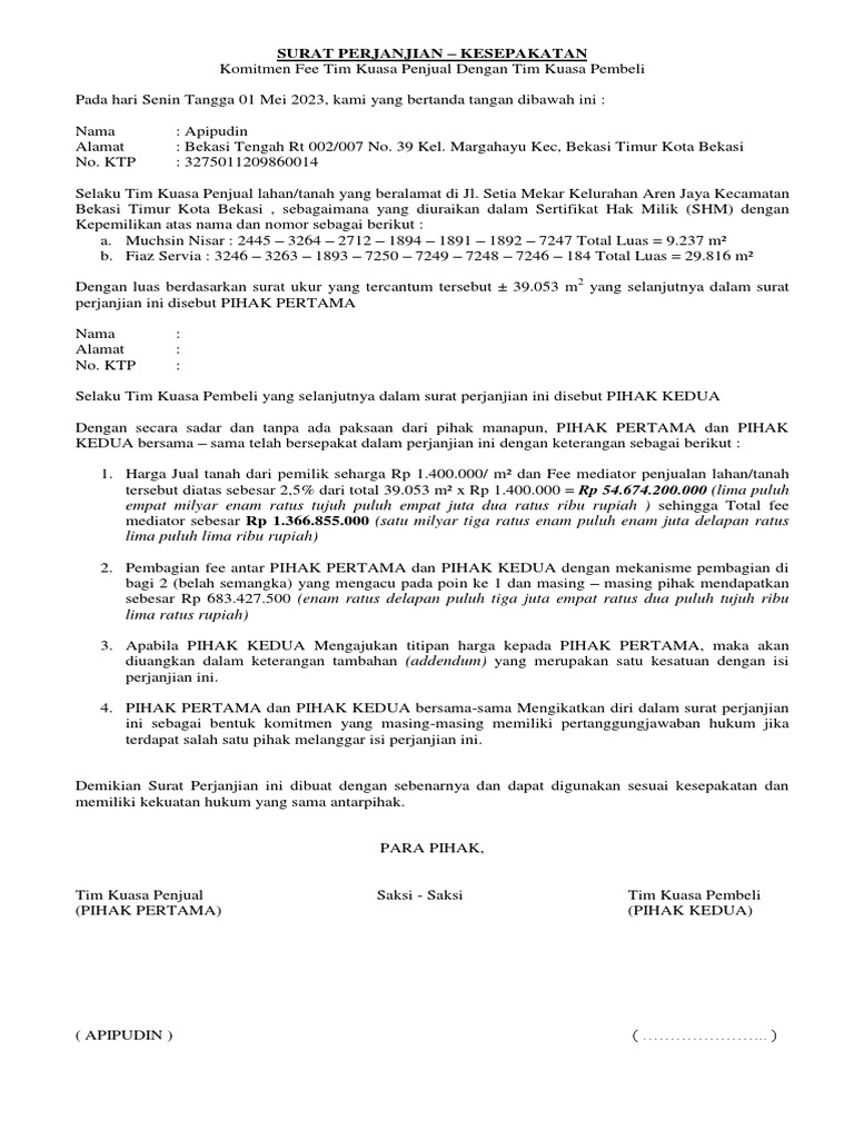 Contoh SURAT PERJANJIAN | PDF | Hukum