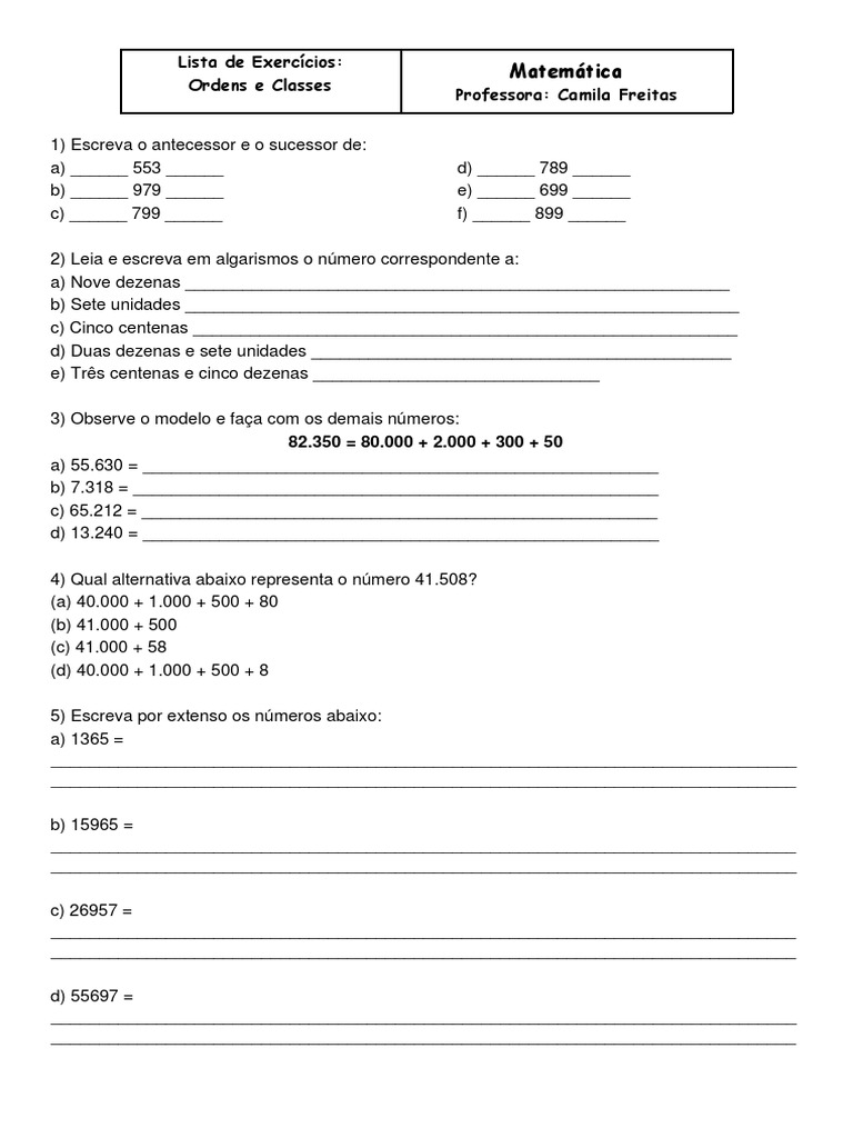 Atividade - Ordens e Classes | PDF