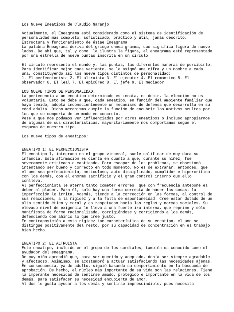 Los Nueve Eneatipos de Claudio Naranjo | PDF | Eneagrama de la personalidad | Adultos