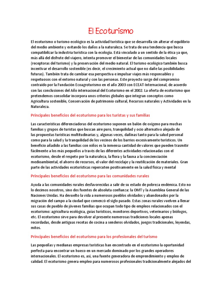 El Ecoturismo | PDF | Turismo | Entorno natural