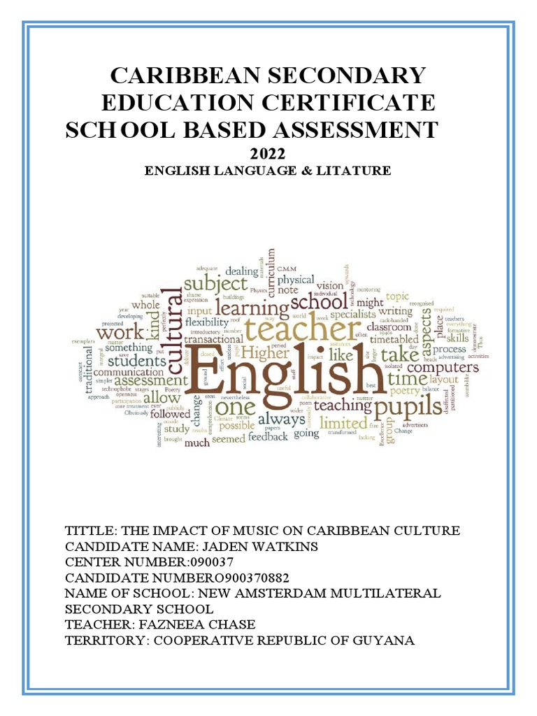 Jaden's English Sba | PDF | Caribbean Music | English Language Music