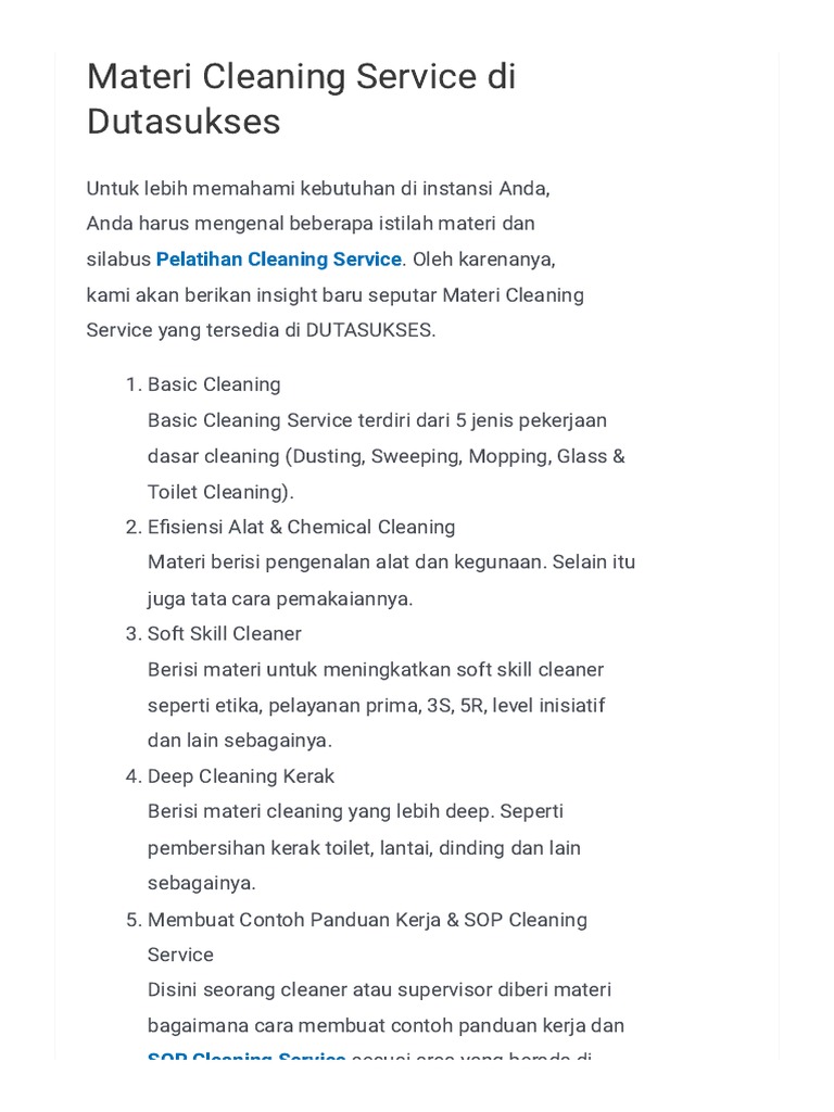 Materi Cleaning Service 2 - DUTASUKSES | PDF | Karier & Perkembangan | Bisnis