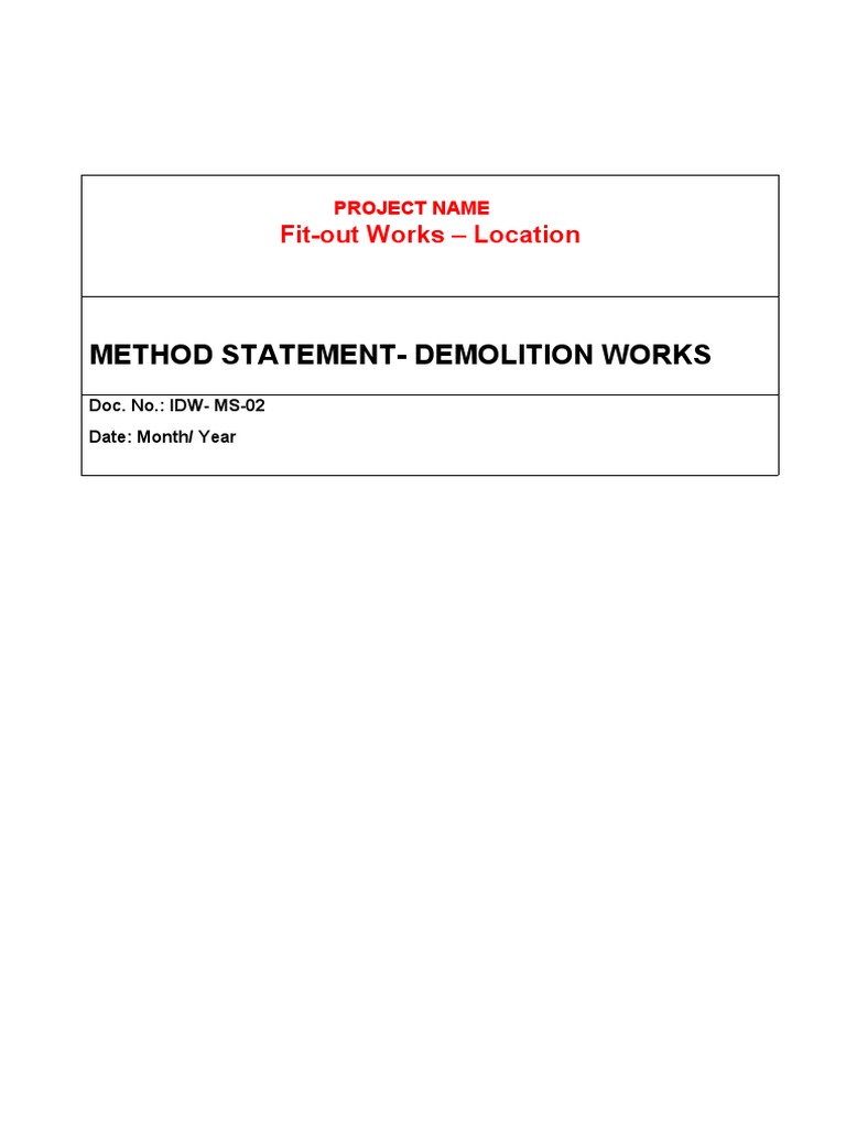 Method Statement 02 Demolition Works | PDF | Demolition | Concrete