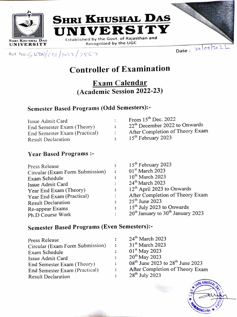 Exam Calendar 2022-23 | PDF | Qualifications | Vocational Education