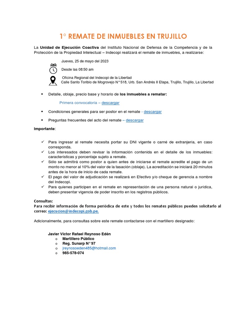 Remate de Inmuebles en Trujillo 2023 | PDF