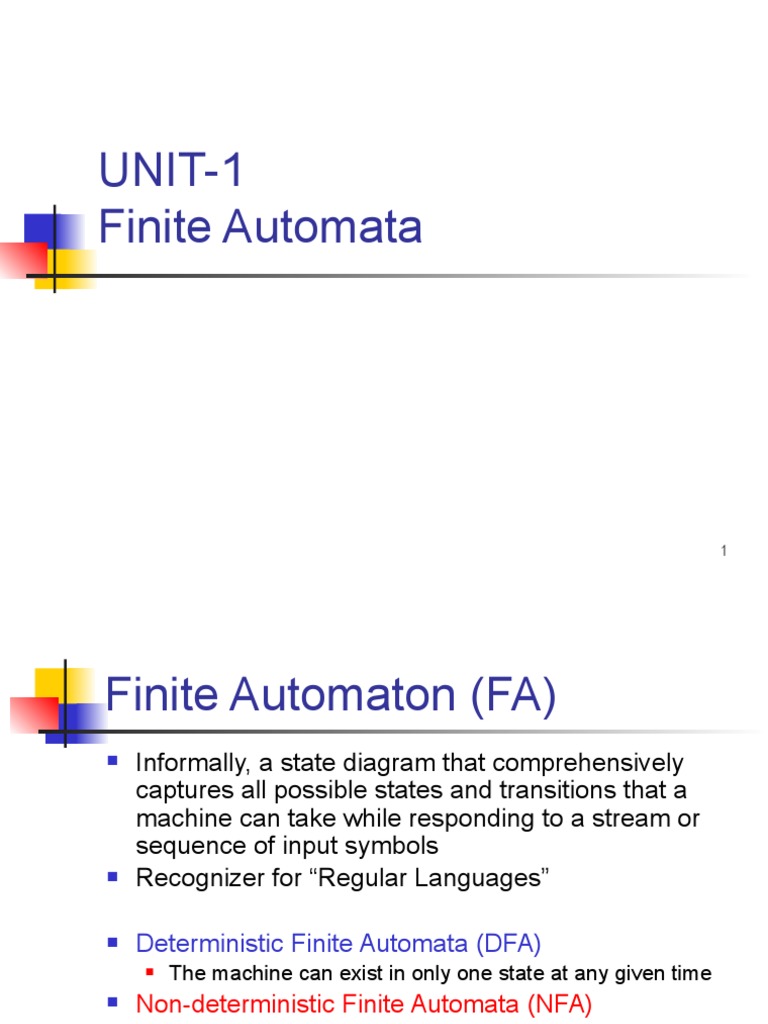Unit 1 Finiteautomata Pdf Theory Of Computation Models Of Computation 