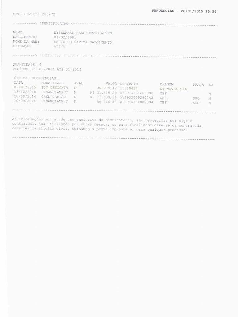 Extrato Serasa | PDF