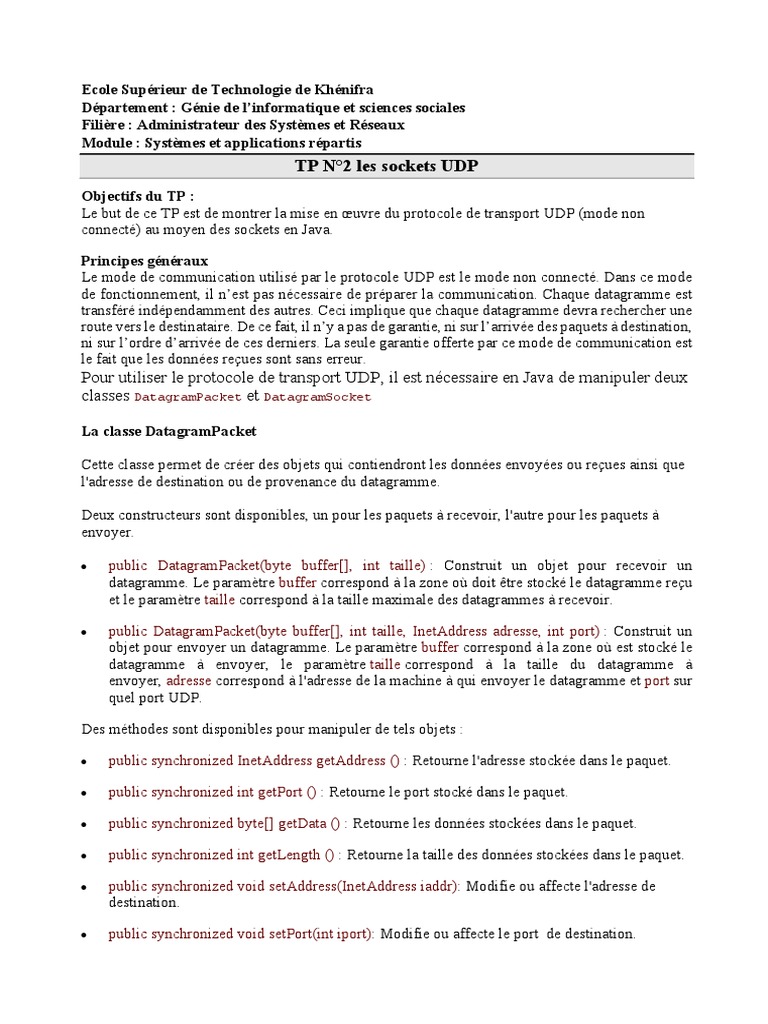 TP 2 Socket UDP | PDF | Java (Langage de programmation) | Télécommunications
