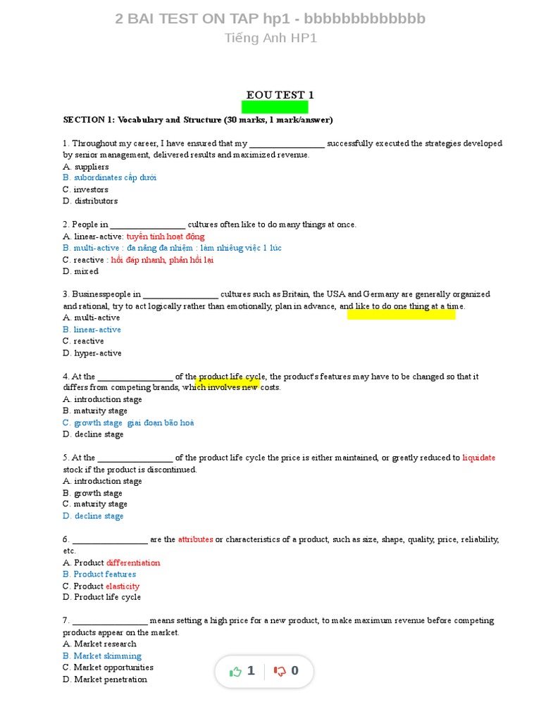 2-bai-test-on-tap-hp1-UEH Co Dap An | PDF | Debits And Credits | Taxes