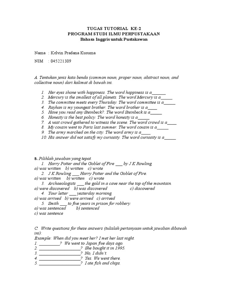 TUGAS TUTORIAL 2 Inggris Pustakawan | PDF | Semantic Units | Linguistics