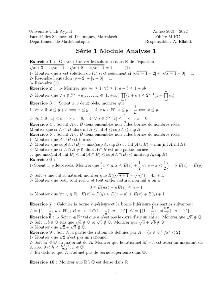 TD1 Analyse 1 MIPC2122 | Descargar gratis PDF | Mathématiques ...
