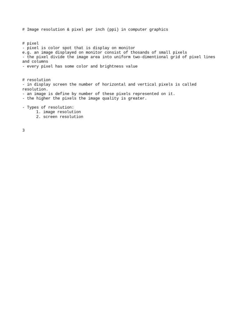 Incomplate - Image Resolution & Pixel Per Inch (Ppi) in Computer Graphics | PDF