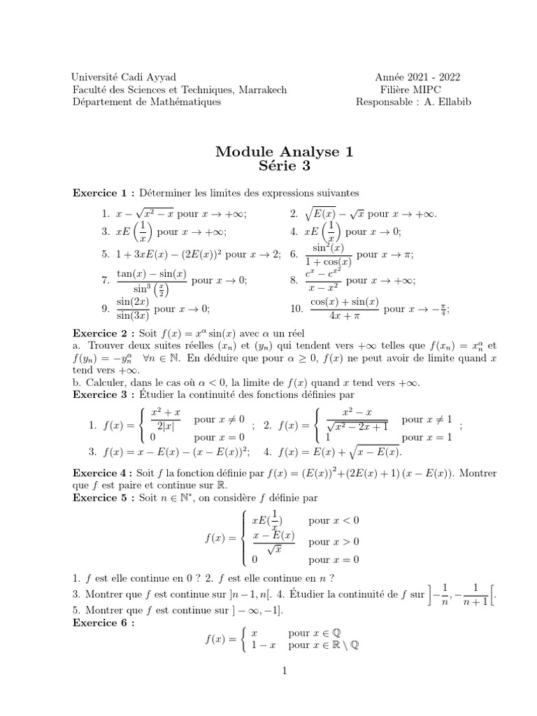TD3 Analyse 1 MIPC2122 | PDF | Mathématiques | Analyse mathématique