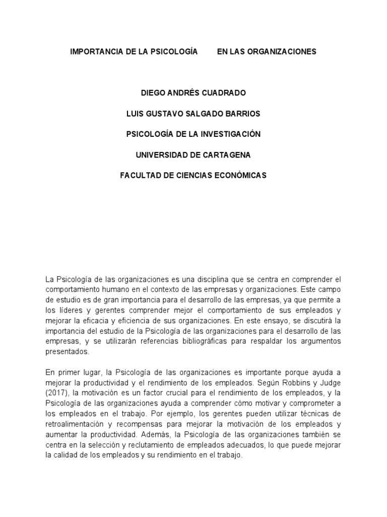 Importancia de La Psicología en Las Organizaciones | PDF | Liderazgo | Sicología