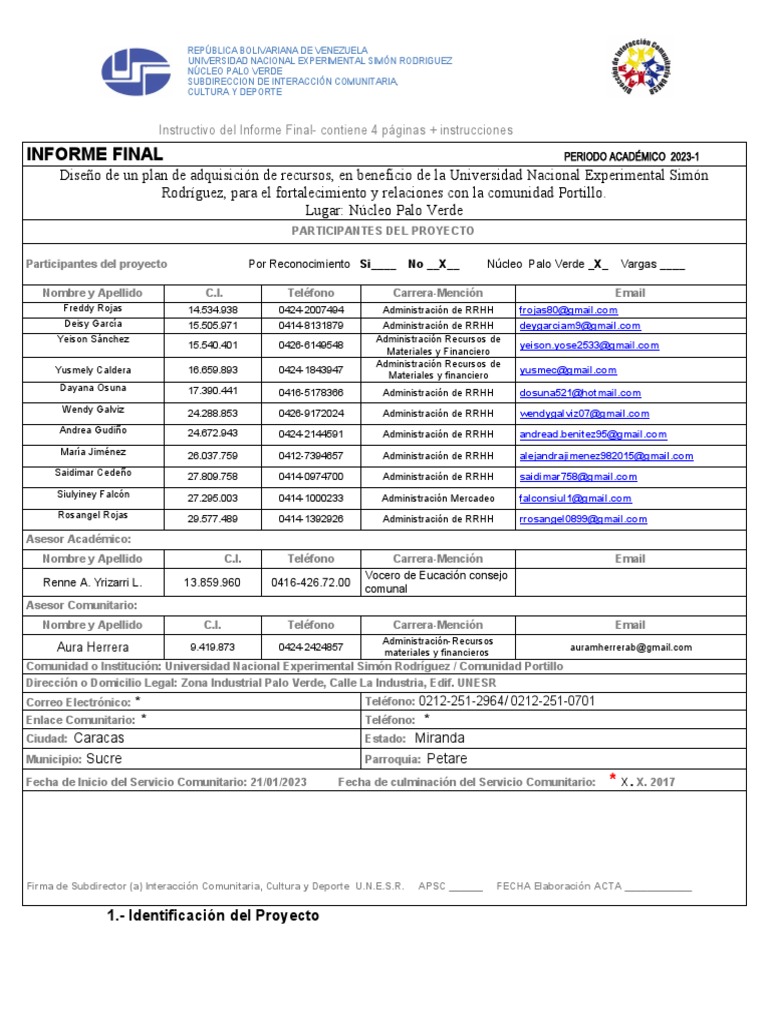 Formato de Informe Final de Servico Comunitario 2023-1 | PDF | Conceptos psicologicos | Sicología