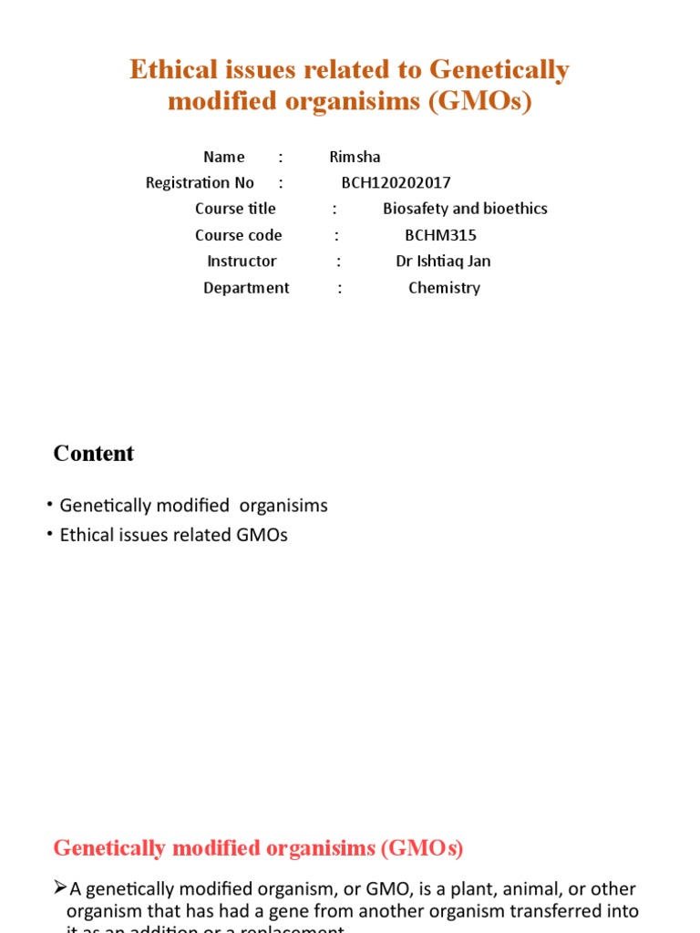 Ethical Issues Related To Genetically Modified Organisims | PDF ...