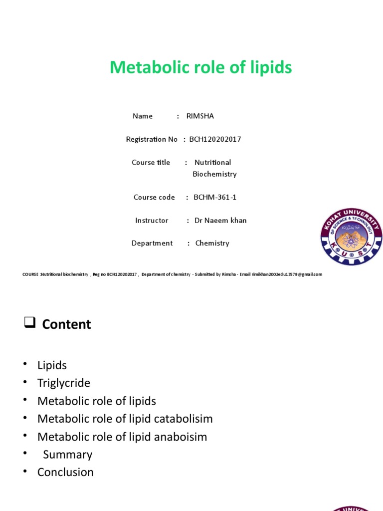 Metabolic Role of Lipids | PDF | Lipid | Metabolism