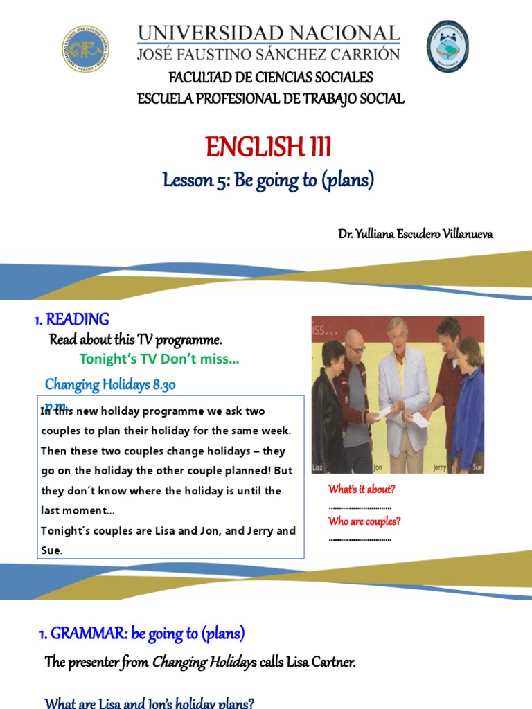 LESSON 5-BE GOING TO (PLANS) - Students | PDF