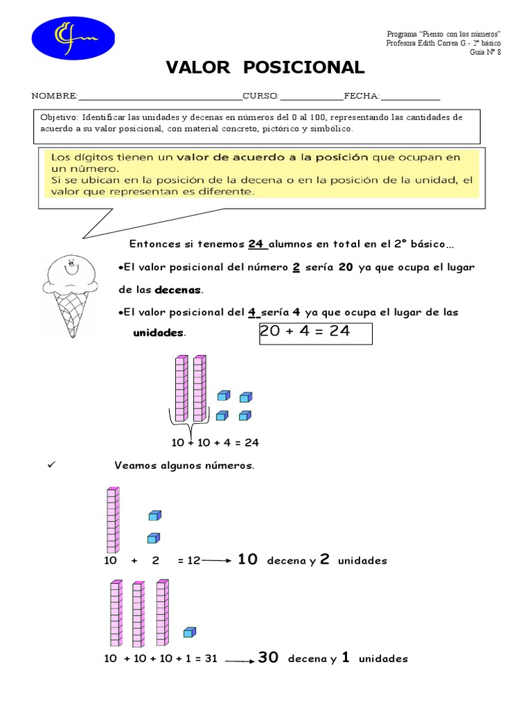 Valor Posicional en Números 0-100 | PDF | Notación | Comunicación escrita