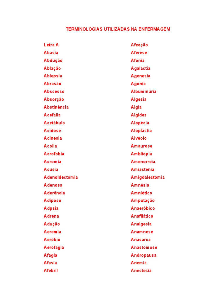 Terminologia para Estágio | PDF | Medicina Clínica | Especialidades médicas